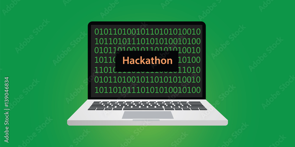 hackathon concept illustration with laptop and text on screen with ...