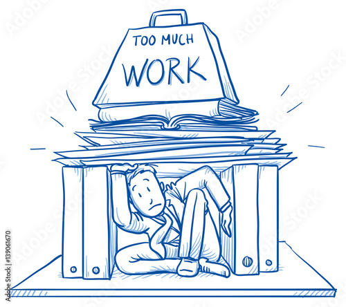 Business man stuck under heavy piles of work documents. Concept for ...