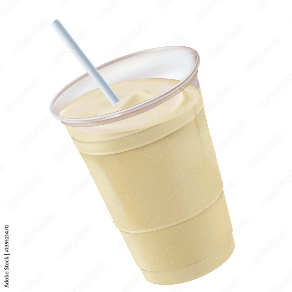 Stock-Vektorgrafik „Banana smoothie/milkshake with straw in a plastic ...