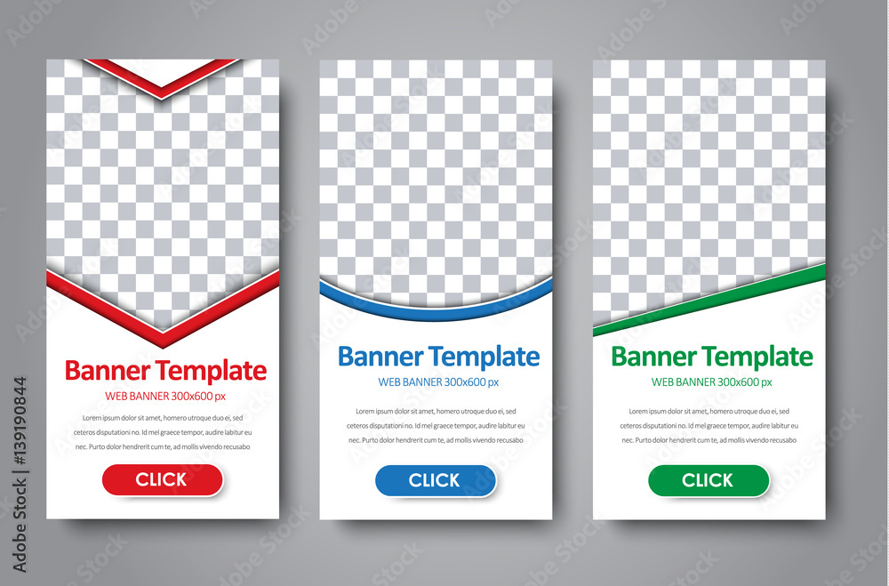 vertical design standard size web banner with diagonal, round elements ...