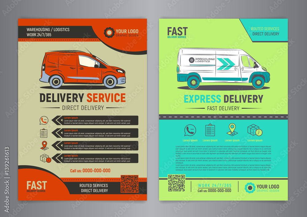 Set of Express delivery service brochure flyer design layout template ...