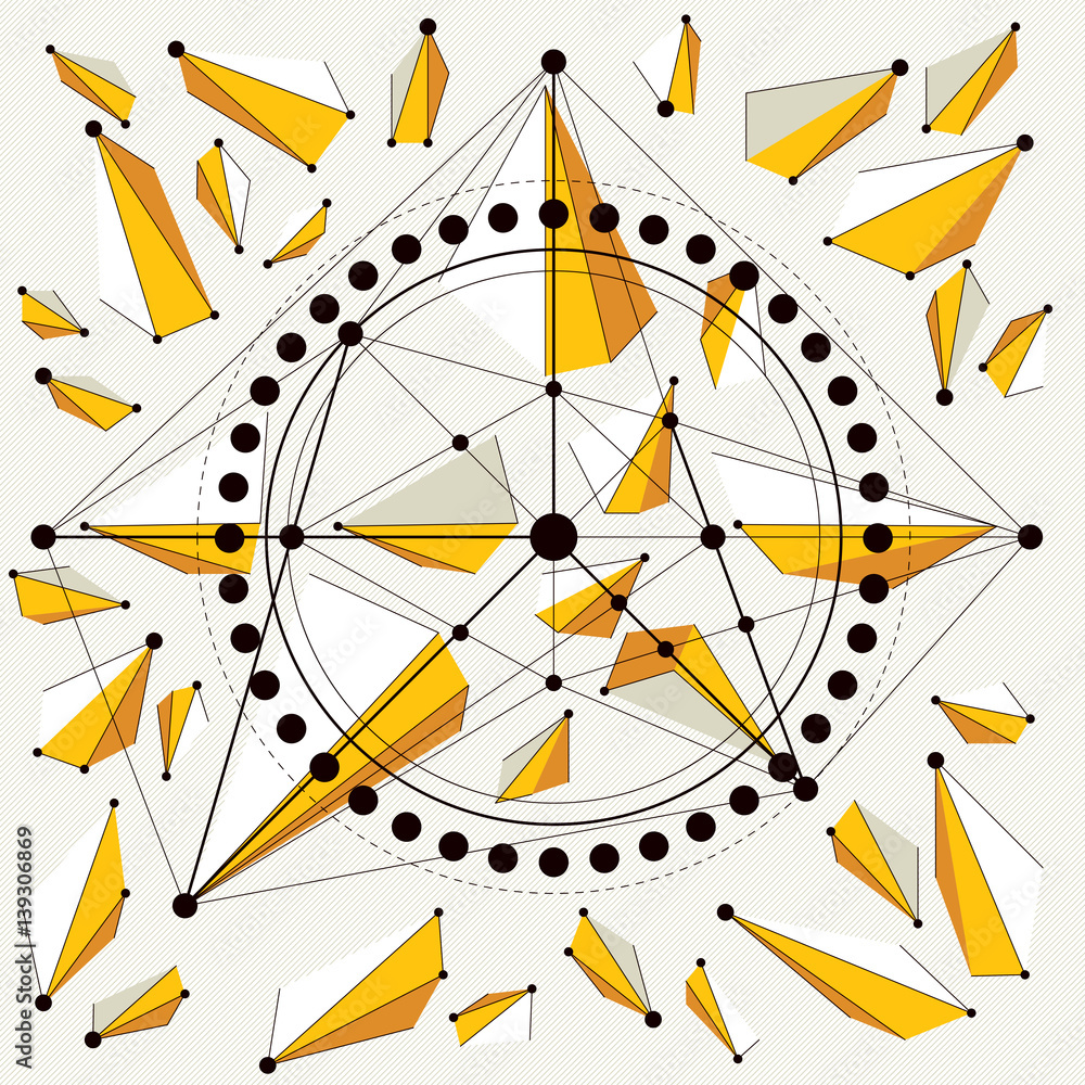 Technical drawing with dashed lines and geometric shapes, vector ...
