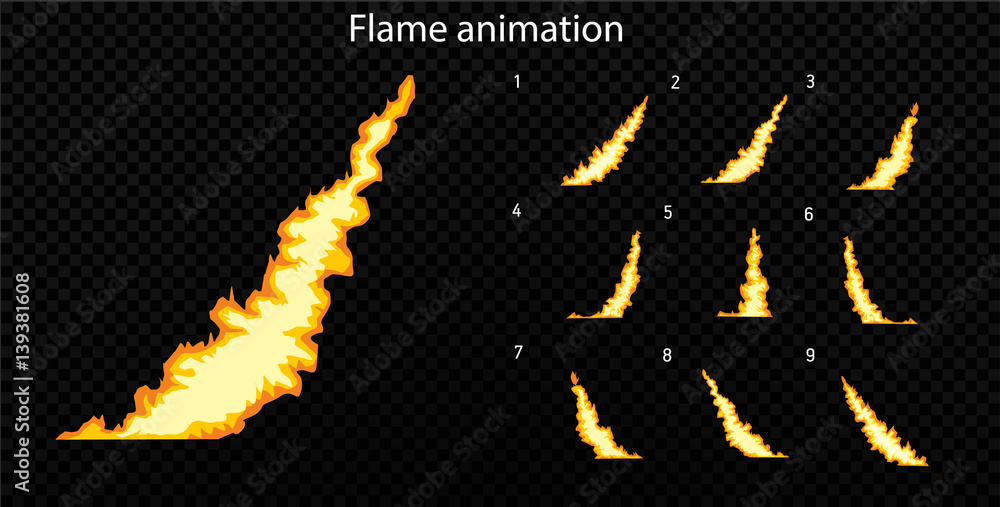Vector explode. Explode effect animation with smoke. Cartoon explosion frames. Sprite sheet of ...