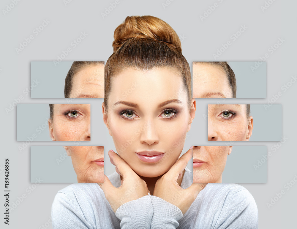 Aging. Mature woman-young woman.Face with skin problem Stock Photo ...