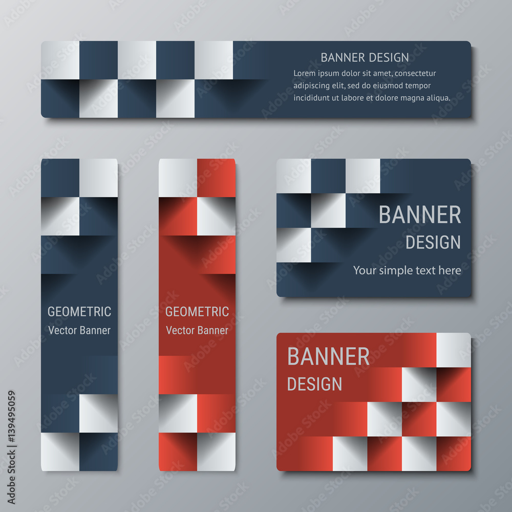 Geometric narrow vertical and wide horizontal rectangular banners with ...
