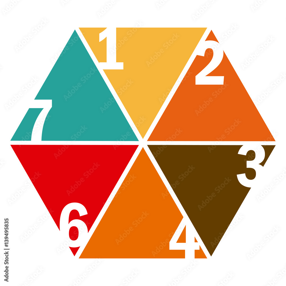 colorful hexagon figure with sections and numeration vector ...