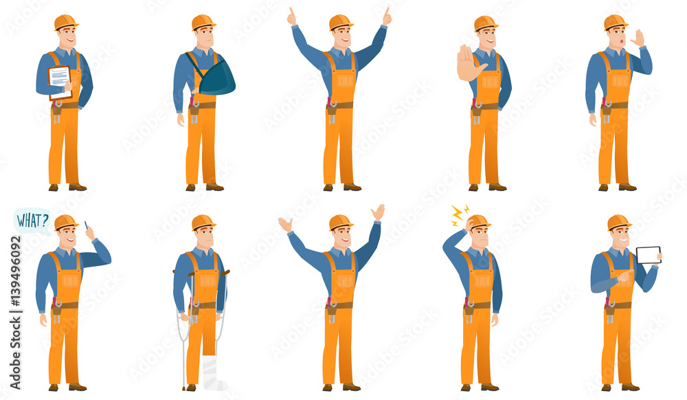 Vector set of builder characters. Stock Vector | Adobe Stock