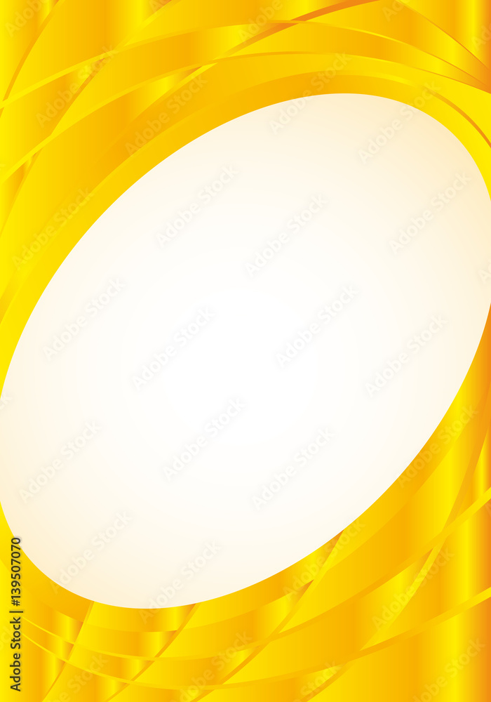 Abstract yellow background with waves and a white oval in the middle to ...
