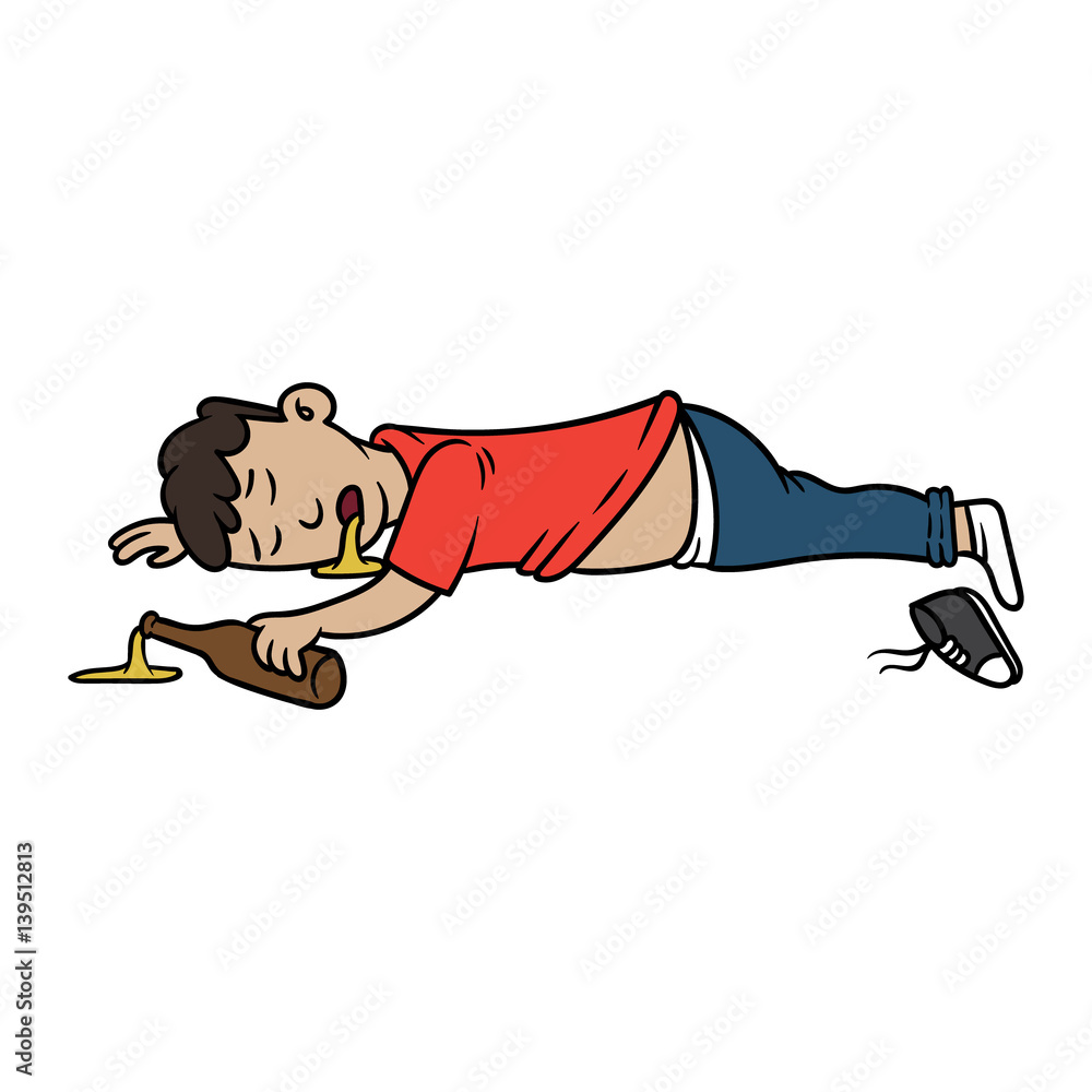 Cartoon Passed Out Drunk Man Vector Illustration Stock Vector | Adobe Stock