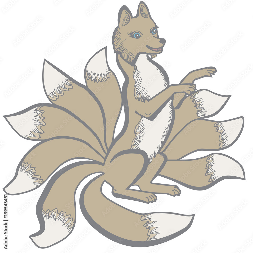 Vector illustration of kitsune nine tailed fox colorful Stock Vector ...