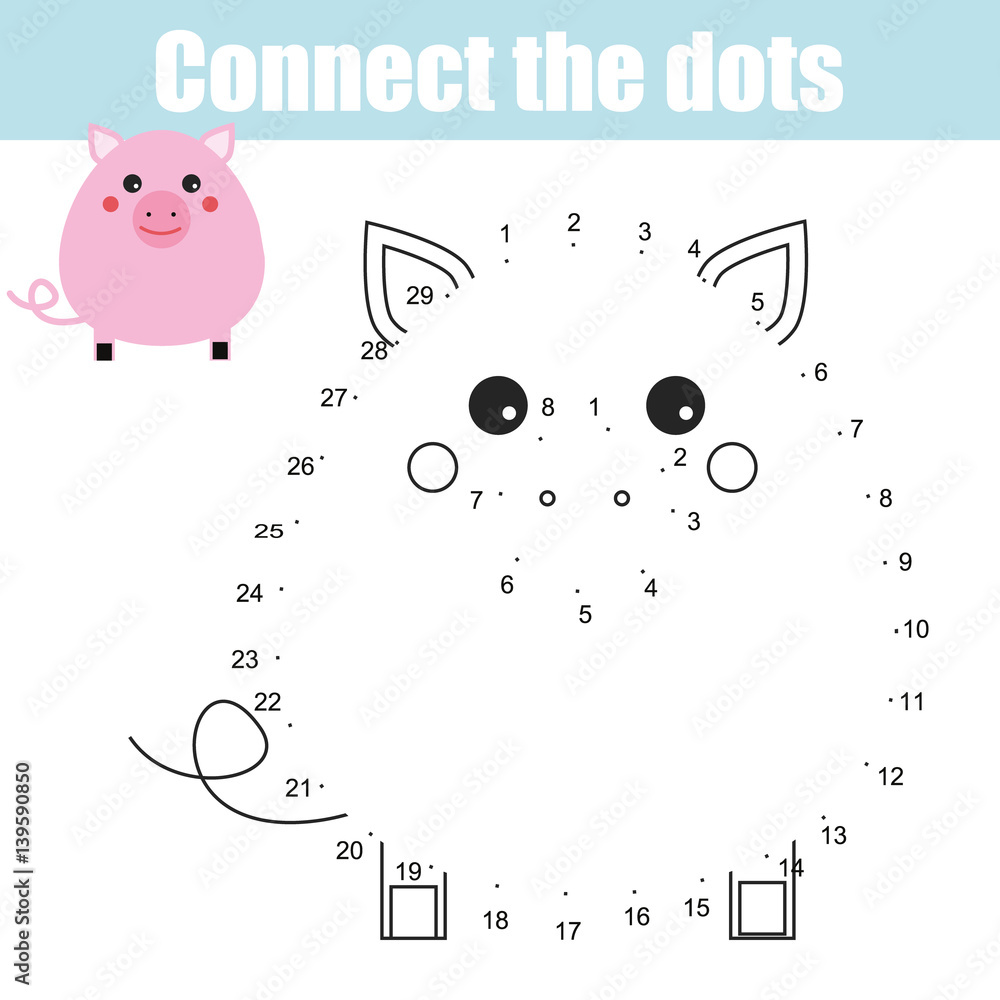 Connect the dots numbers children educational game. Printable worksheet ...