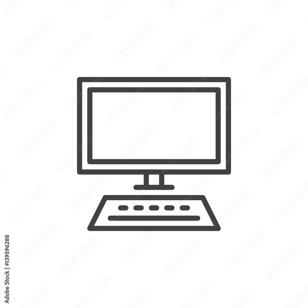 Desktop computer, workstation line icon, outline vector sign, linear ...