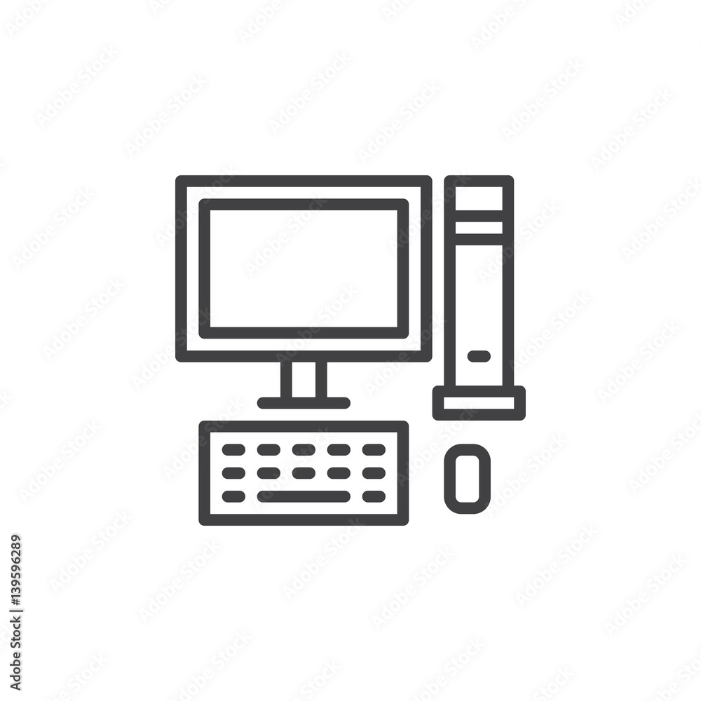 Desktop computer, PC line icon, outline vector sign, linear style ...