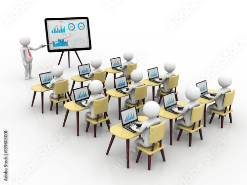 3d people - men , person with pointer in hand close to blackboard ...