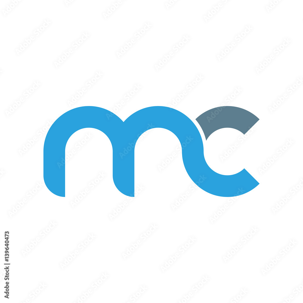 Initial letter mc modern linked circle round lowercase logo blue gray ...