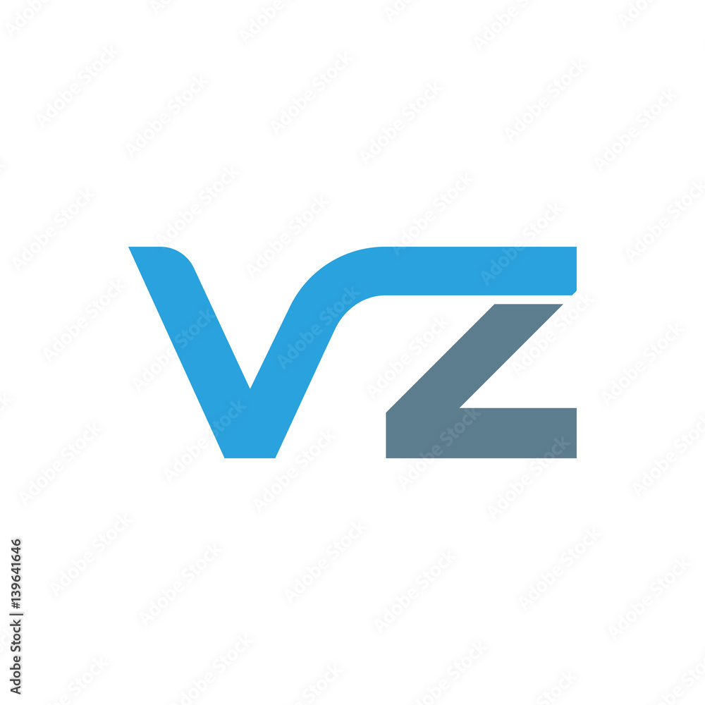 Initial letter vz modern linked circle round lowercase logo blue gray ...