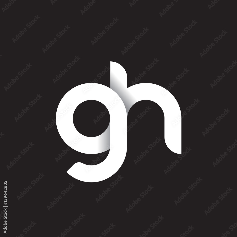 Initial lowercase letter gh, linked circle rounded logo with shadow ...