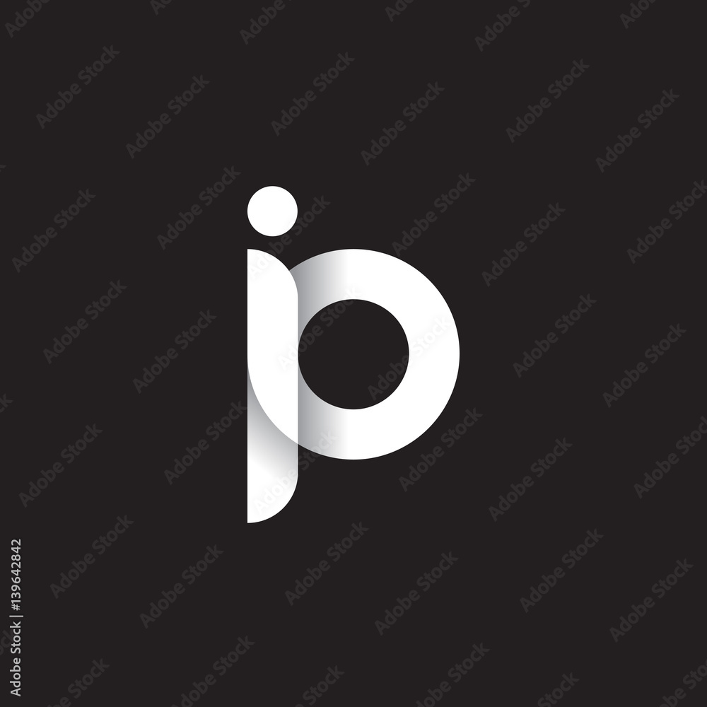Initial lowercase letter ip, linked circle rounded logo with shadow ...