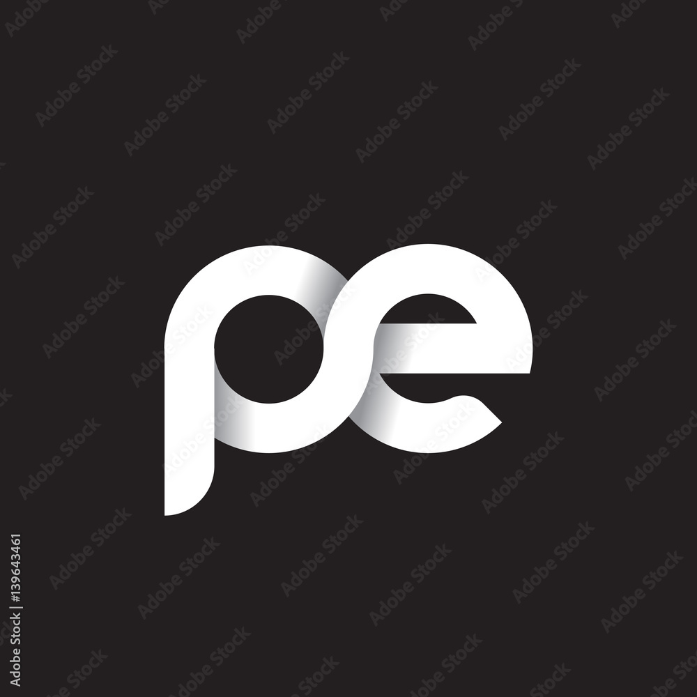 Initial lowercase letter pe, linked circle rounded logo with shadow ...