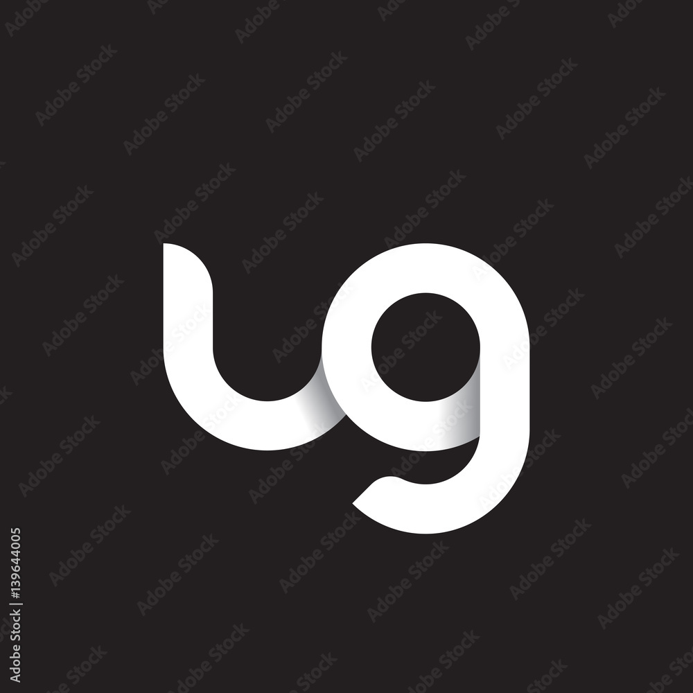 Initial lowercase letter ug, linked circle rounded logo with shadow ...