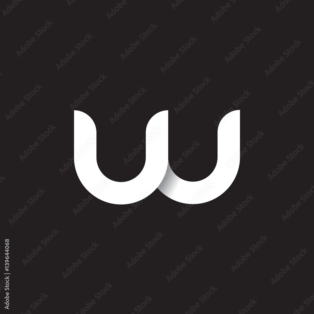 Initial lowercase letter uu, w, linked circle rounded logo with shadow ...