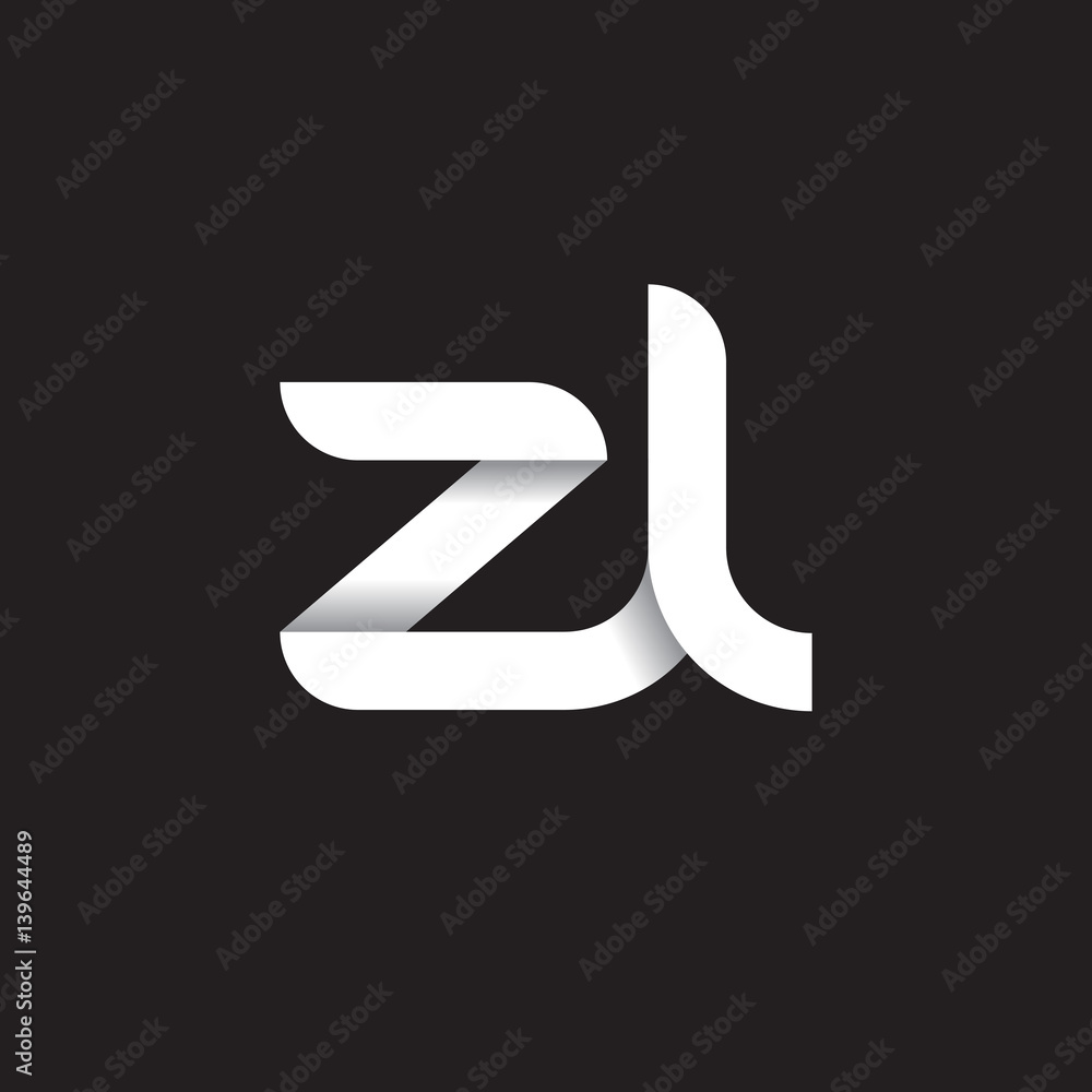 Initial lowercase letter zl, linked circle rounded logo with shadow ...