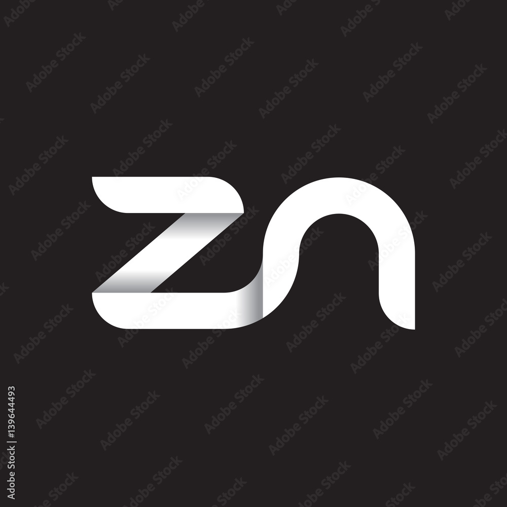 Initial lowercase letter zn, linked circle rounded logo with shadow ...