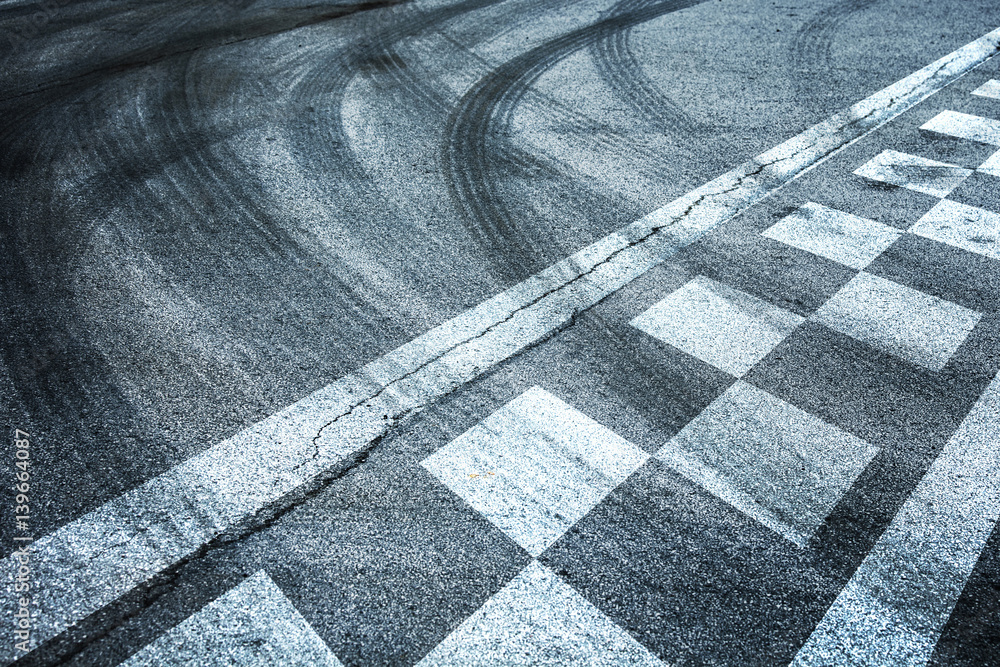 Finish and start pattern line racing on the asphalt road background ...