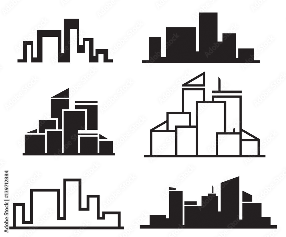 Vector city buildings silhouette icons. Stock Vector | Adobe Stock