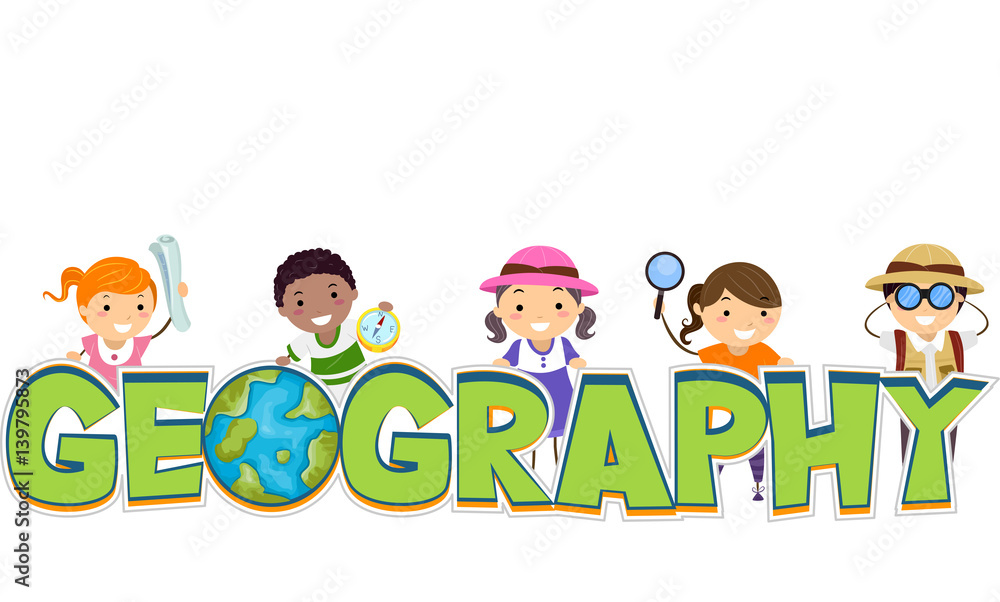 Stickman Kids Geography Lettering Stock Vector | Adobe Stock