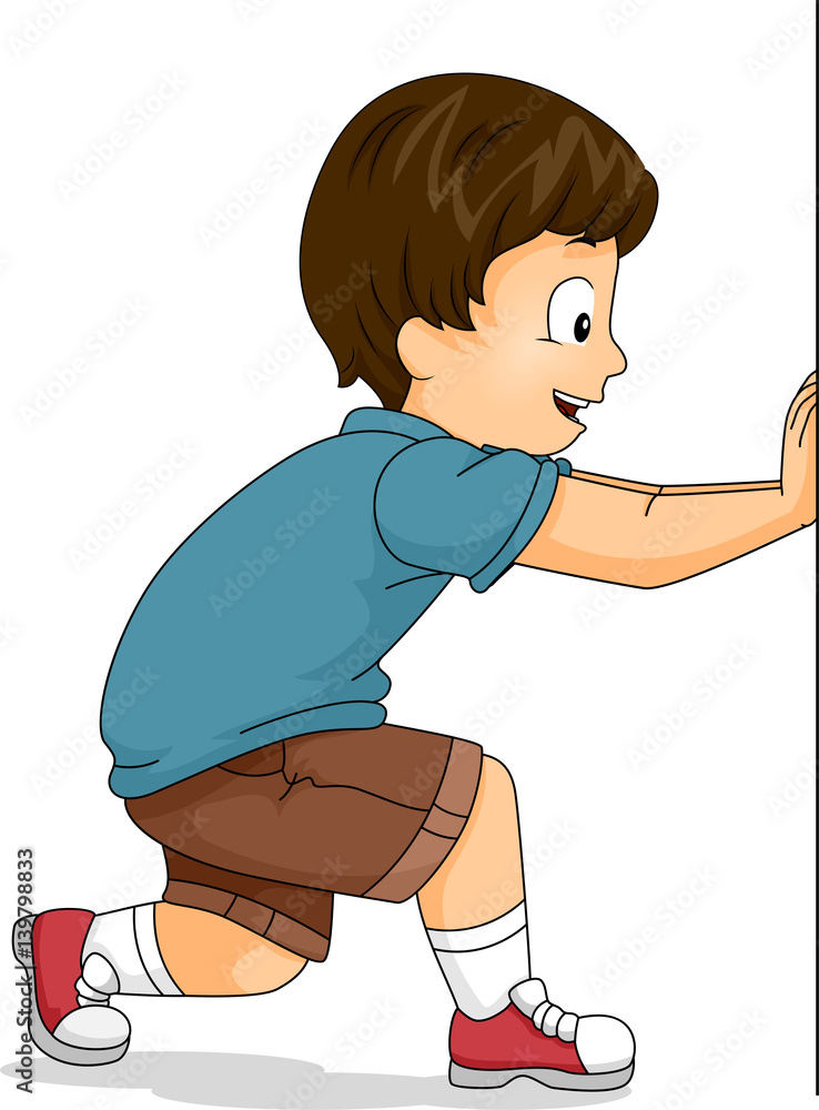 Kid Boy Pushing Board Stock Vector | Adobe Stock
