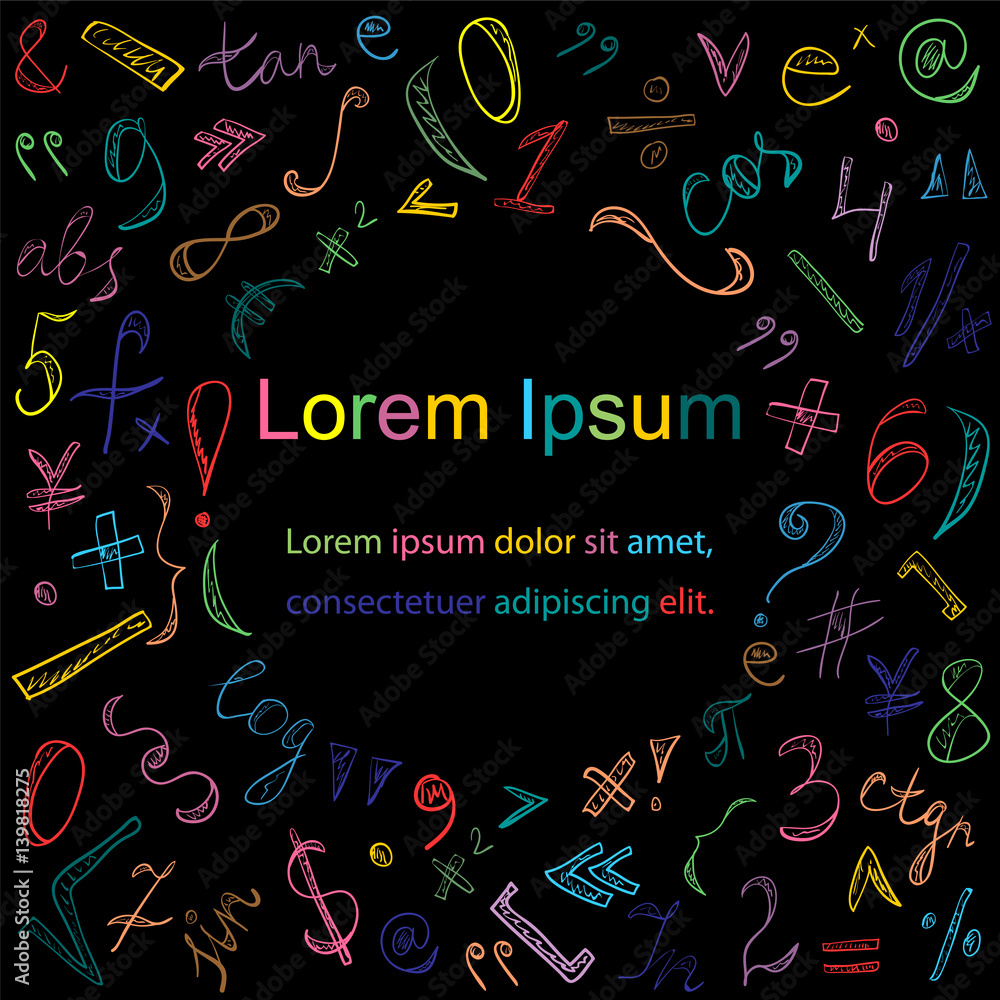 Colorful Hand Drawn Doodle Symbols and Numbers. Scribble Mathematics ...