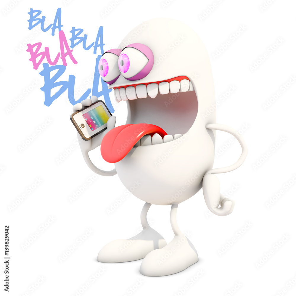 Cartoon character using cell phone, 3d rendering Stock Illustration ...