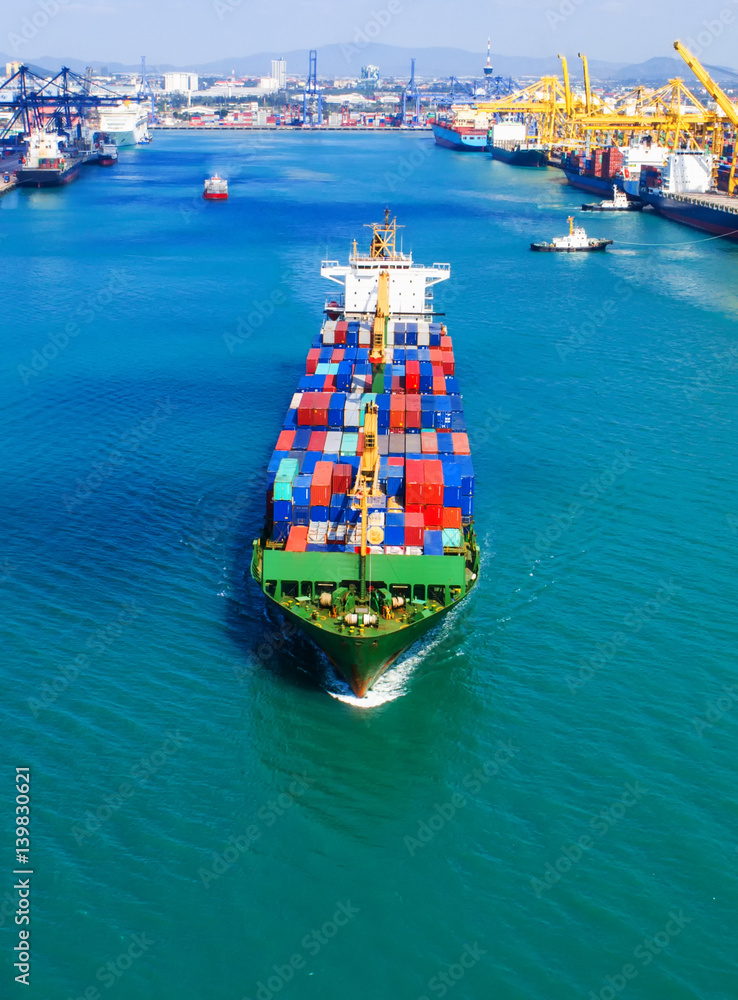 container ship in import export and business logistic.By crane ,Trade ...