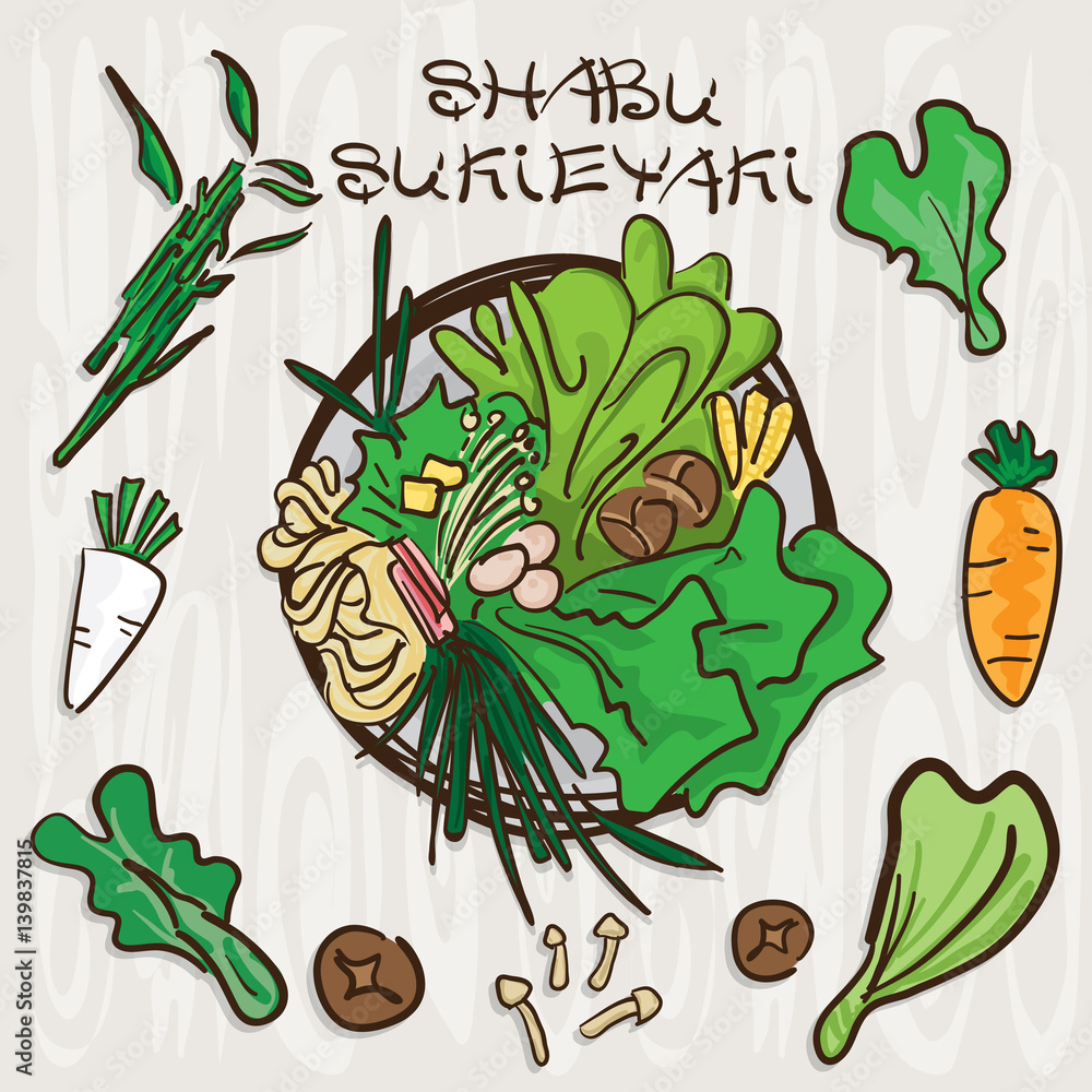 shabu sukiyaki objects Vegetable drawing graphic design illustrate ...