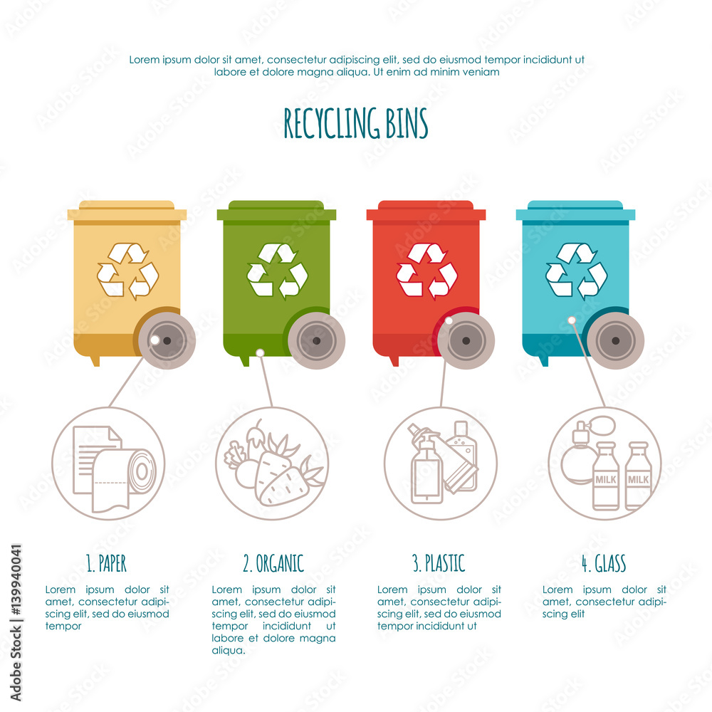 Recycle bins infographic. Waste management and recycle concept. Colored ...