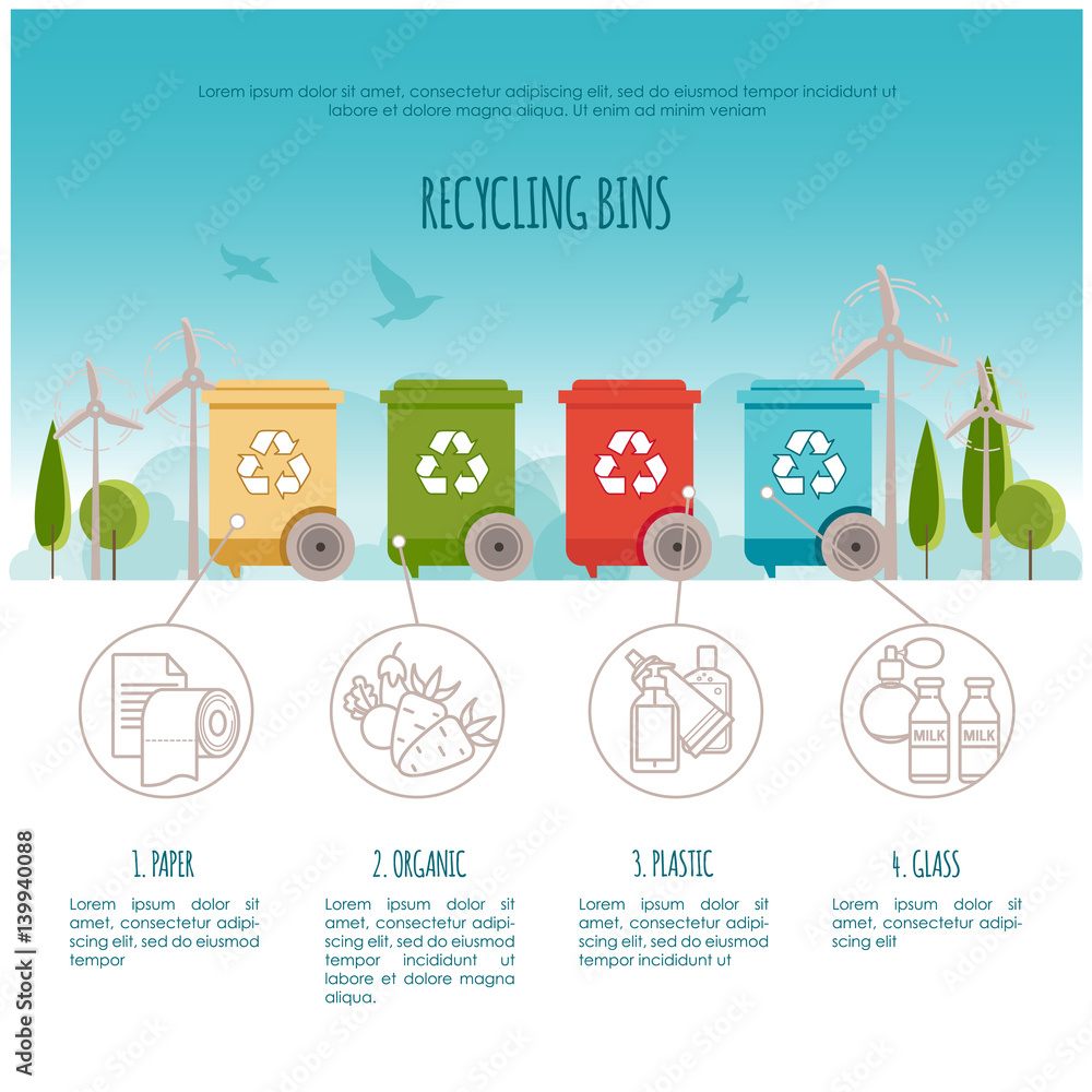 Recycle bins infographic. Waste management and recycle concept. Flat ...
