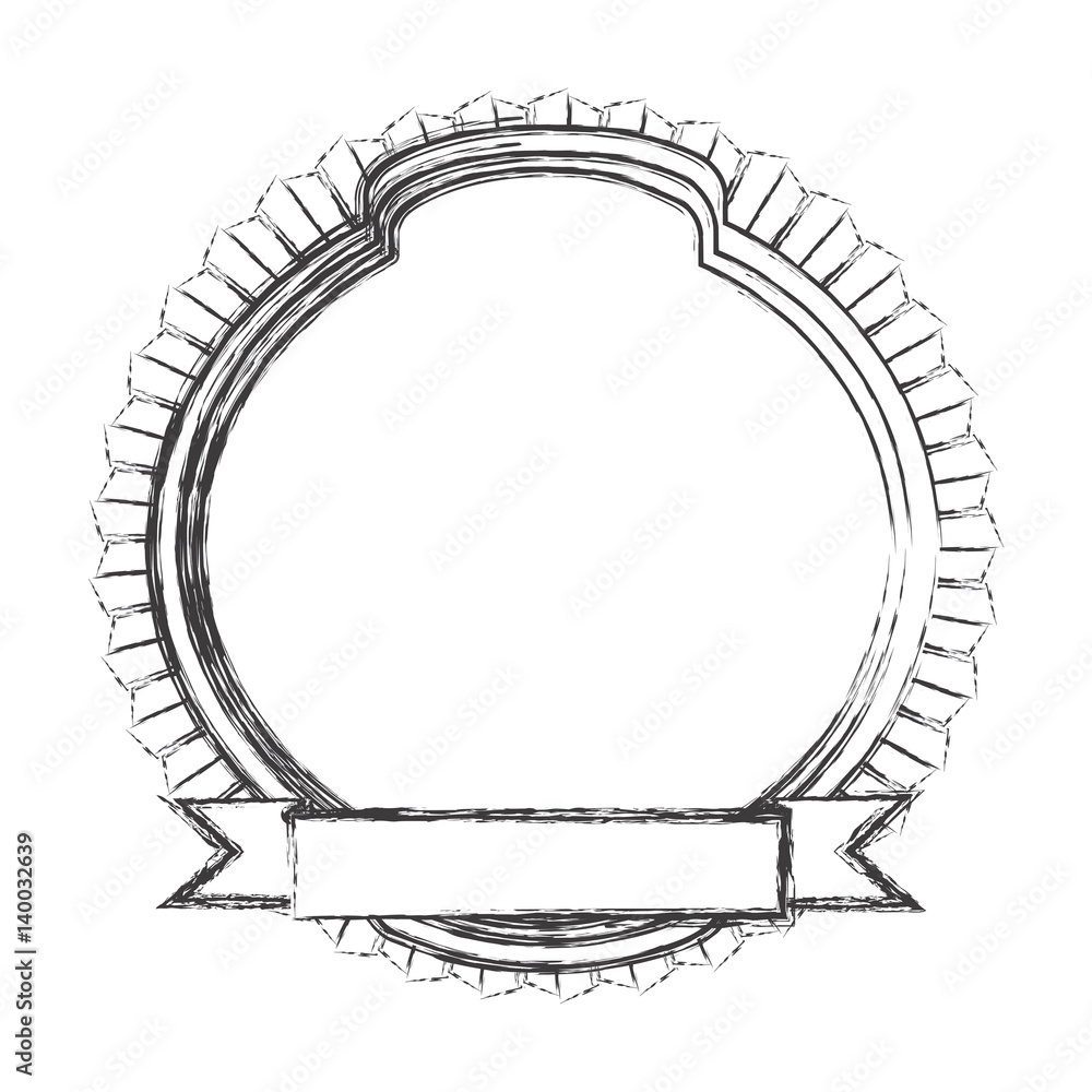 monochrome sketch of circular emblem of close up with ribbon in the ...