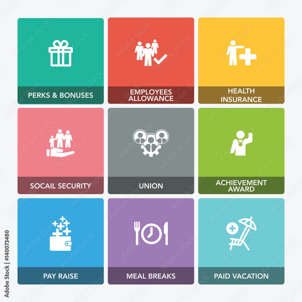 EMPLOYEE BENEFITS ICON SET Stock Vector | Adobe Stock