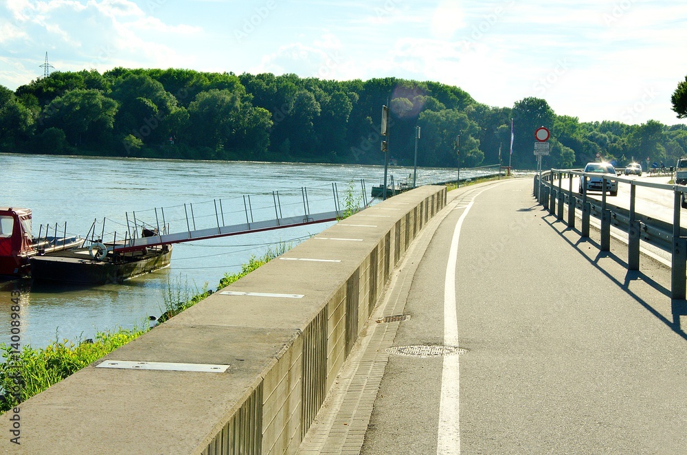 Well known Danube cycle trail running along the Danube river near the ...