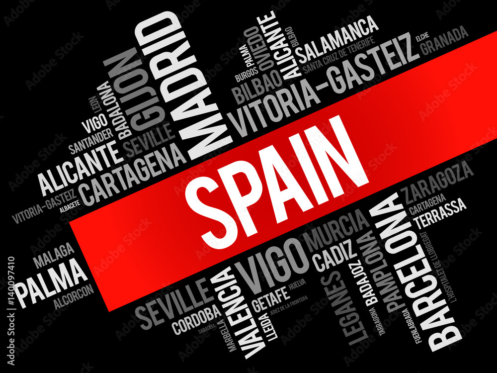 List of cities in Spain word cloud, Spanish municipalities, business ...