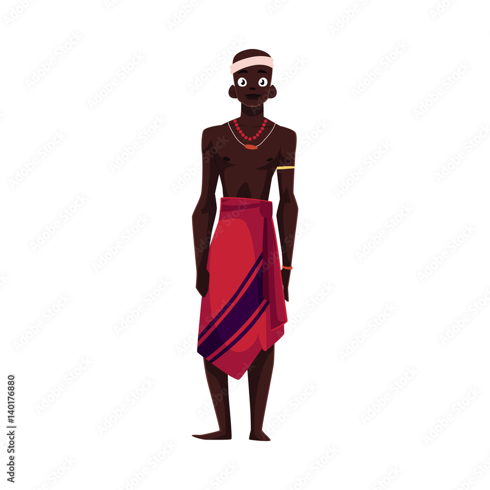 Native man from African tribe in loincloth and bead necklace, cartoon ...
