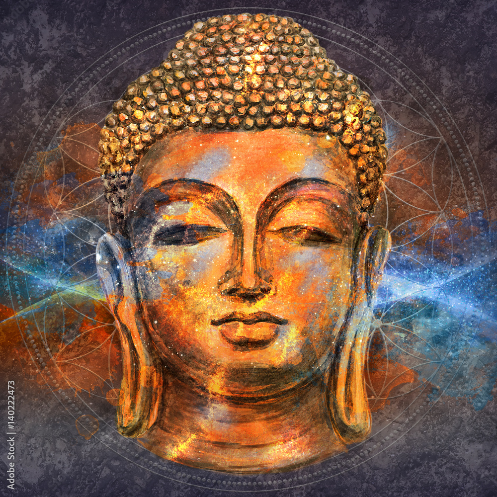 head of Lord Buddha digital art collage combined with watercolor Stock ...