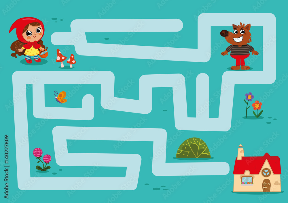 Little Red Riding Hood Maze (Vector illustration) Stock Vector | Adobe ...