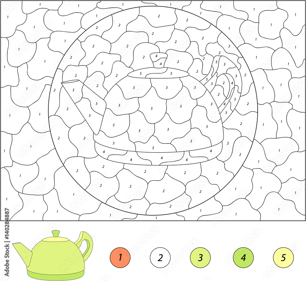 Cartoon kettle. Color by number educational game for kids Stock Vector ...