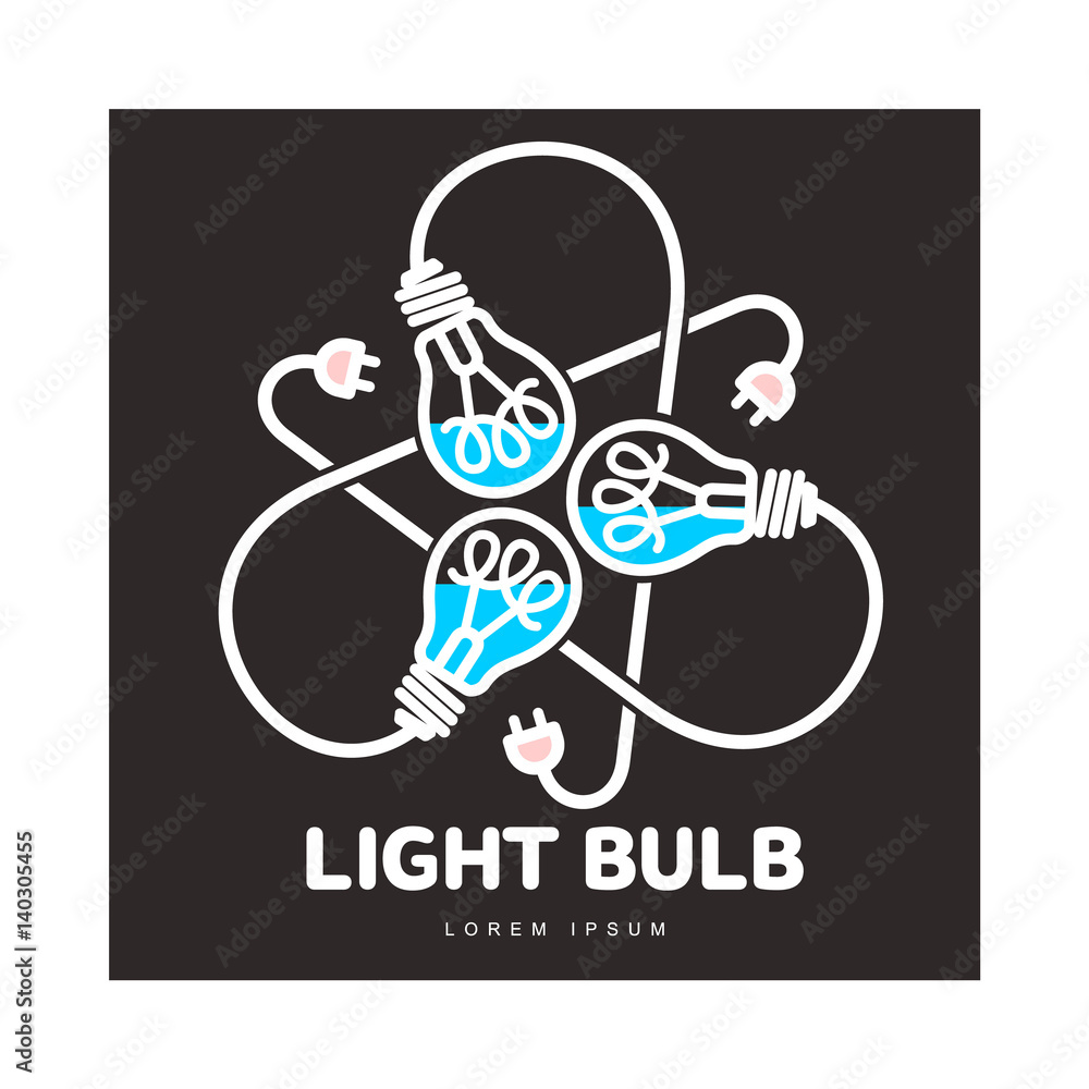 Logo of three black outline, line art light bulbs with different ...