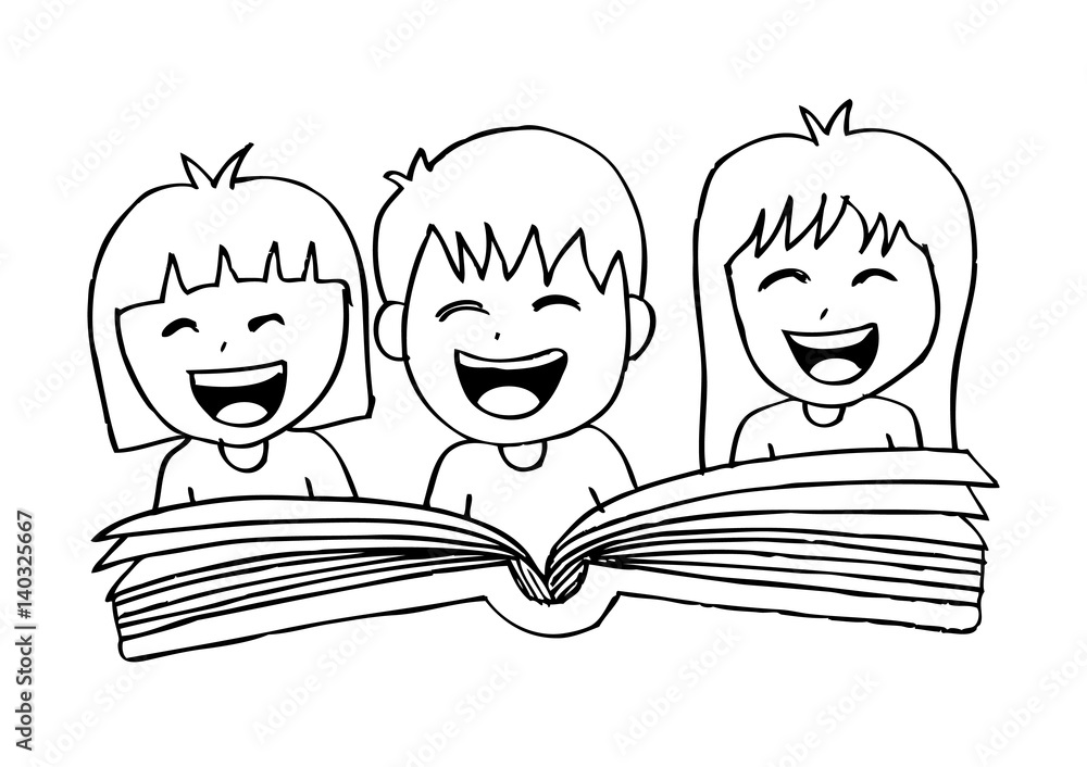Cartoon kids reading book Stock Illustration | Adobe Stock