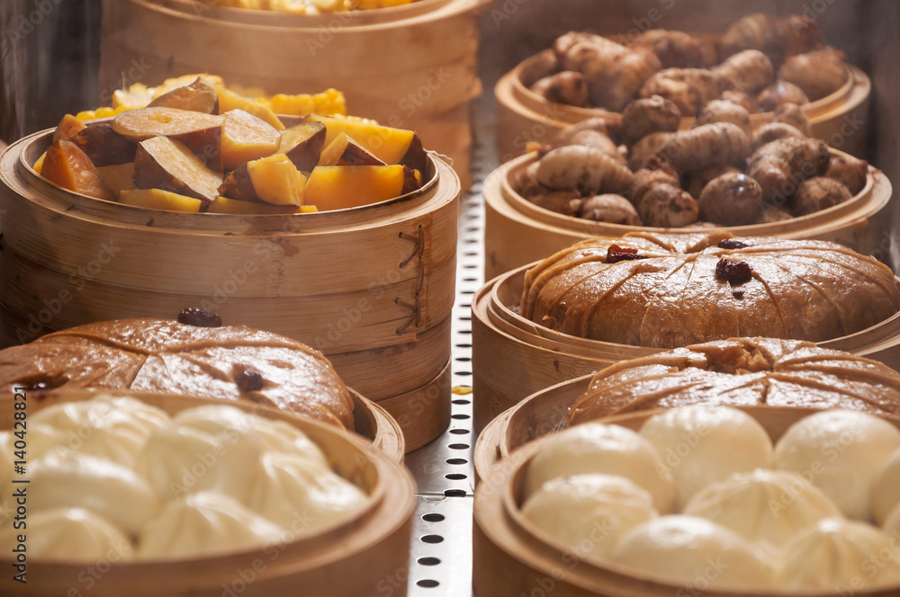 dim sum in bamboo steamer Stock Photo | Adobe Stock