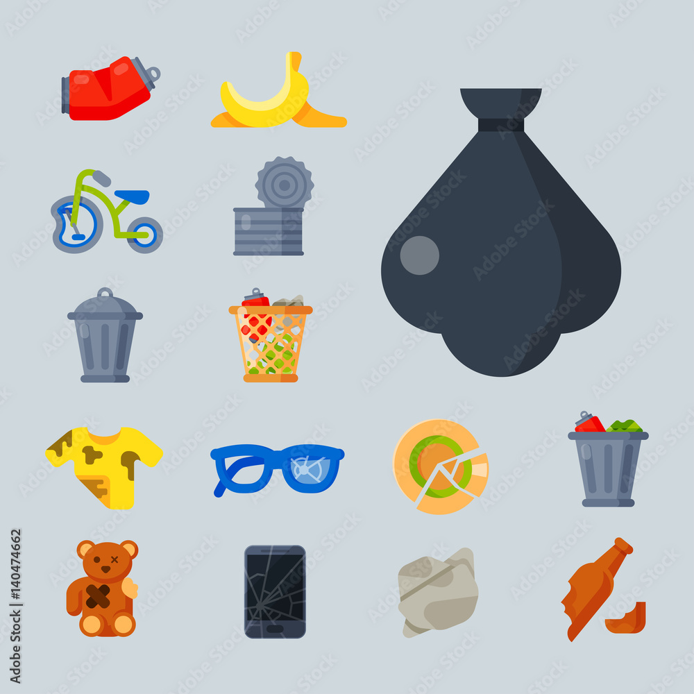 Stock-Vektorgrafik „Household waste garbage icons vector illustration ...
