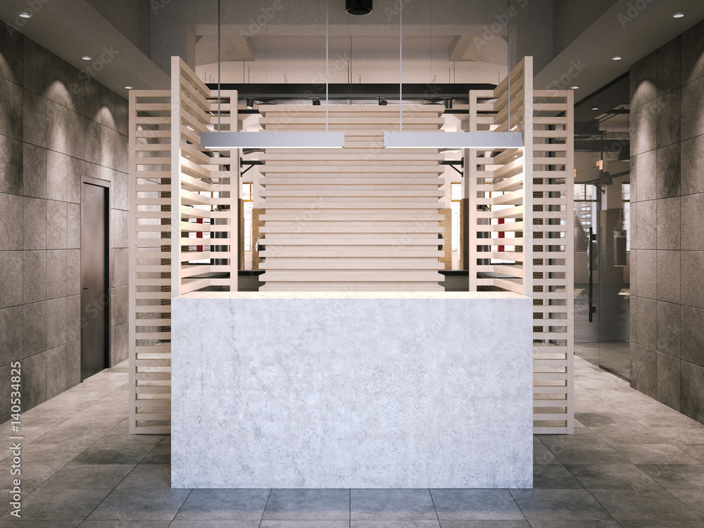 Reception in a modern gym. 3d rendering Stock Illustration | Adobe Stock